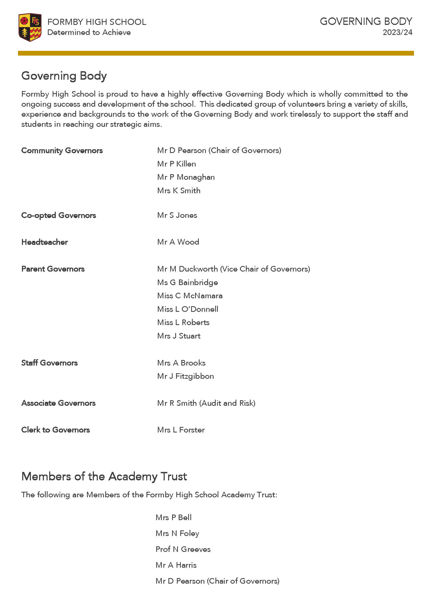 Prospectus Governing Body – Formby High School